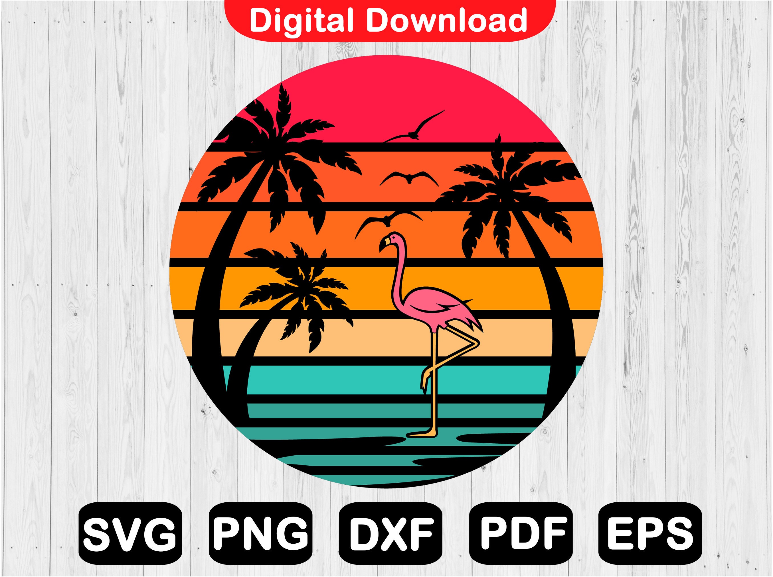 Flamingo Sunset SVG: Retro Palm Tree Design (digital Download) - Etsy