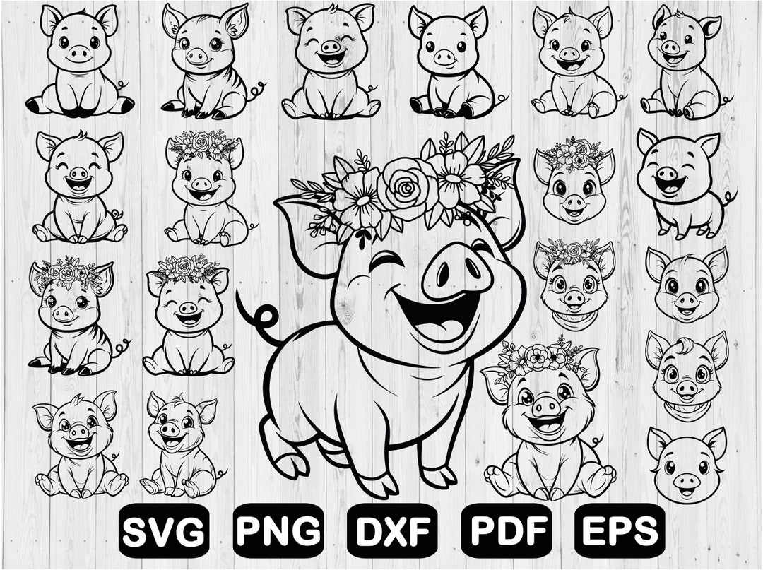 Cute Pig Svg Bundle, Baby Pig Svg, Floral Pig Svg, Farm Animal Svg, Svg ...