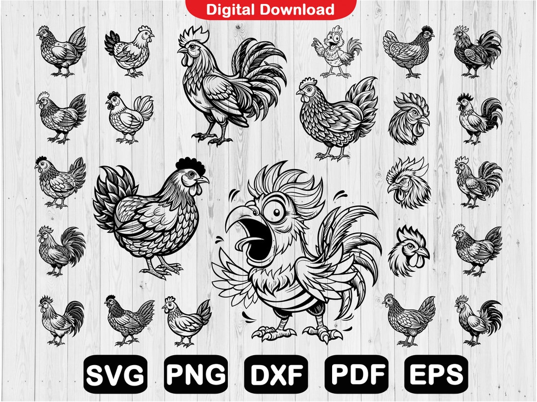 Chicken Svg Bundle, Rooster Svg , Crazy Chicken Svg, Chicken Silhouette ...