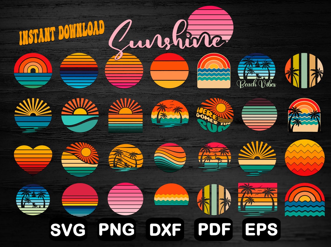 Retro Sunset SVG Bundle: Summer Clipart (digital Files) - Etsy