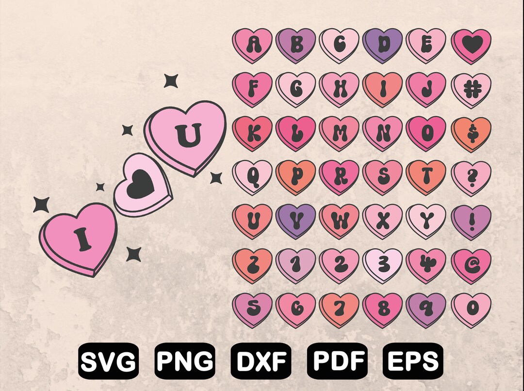 Candy Heart Alphabet Svg Bundle, Valentines Day Svg, Valentines Candy ...