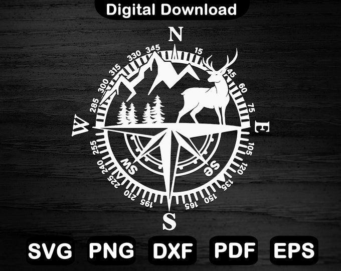 Hunting Deer Svg| Deer Hunting Svg| Hunting Compass Svg| US Deer Head ...