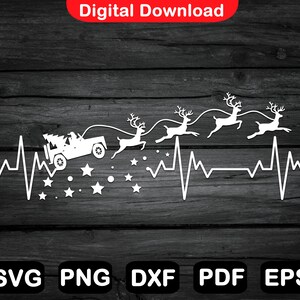 Santa off Road Heart Beat Svg, Ekg off Road Design, Christmas off Road ...