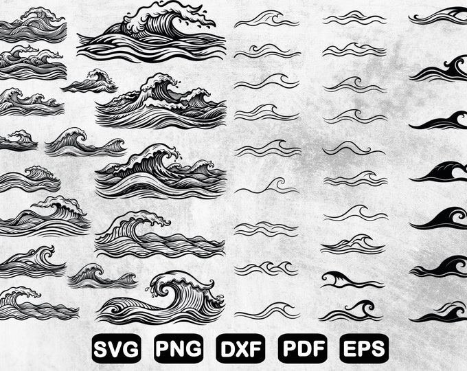 Waves Design Svg, Beach Ocean Wave SVG PNG DXF Cricut Silhouette Cut ...