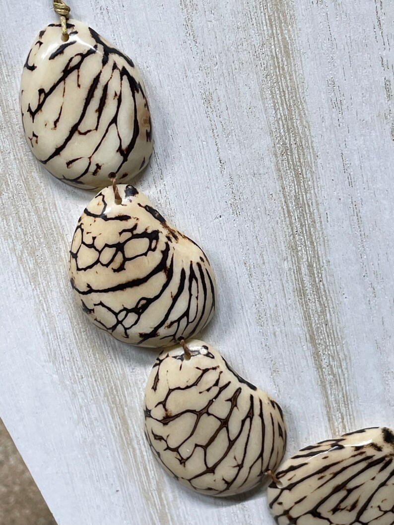 TROPICAL TAGUA NUTS Tan Brown Pattern Chunk Beads Collar Necklace With Matching Earrings Artisan ...