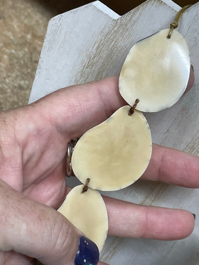 TROPICAL TAGUA NUTS Tan Brown Pattern Chunk Beads Collar Necklace With Matching Earrings Artisan ...