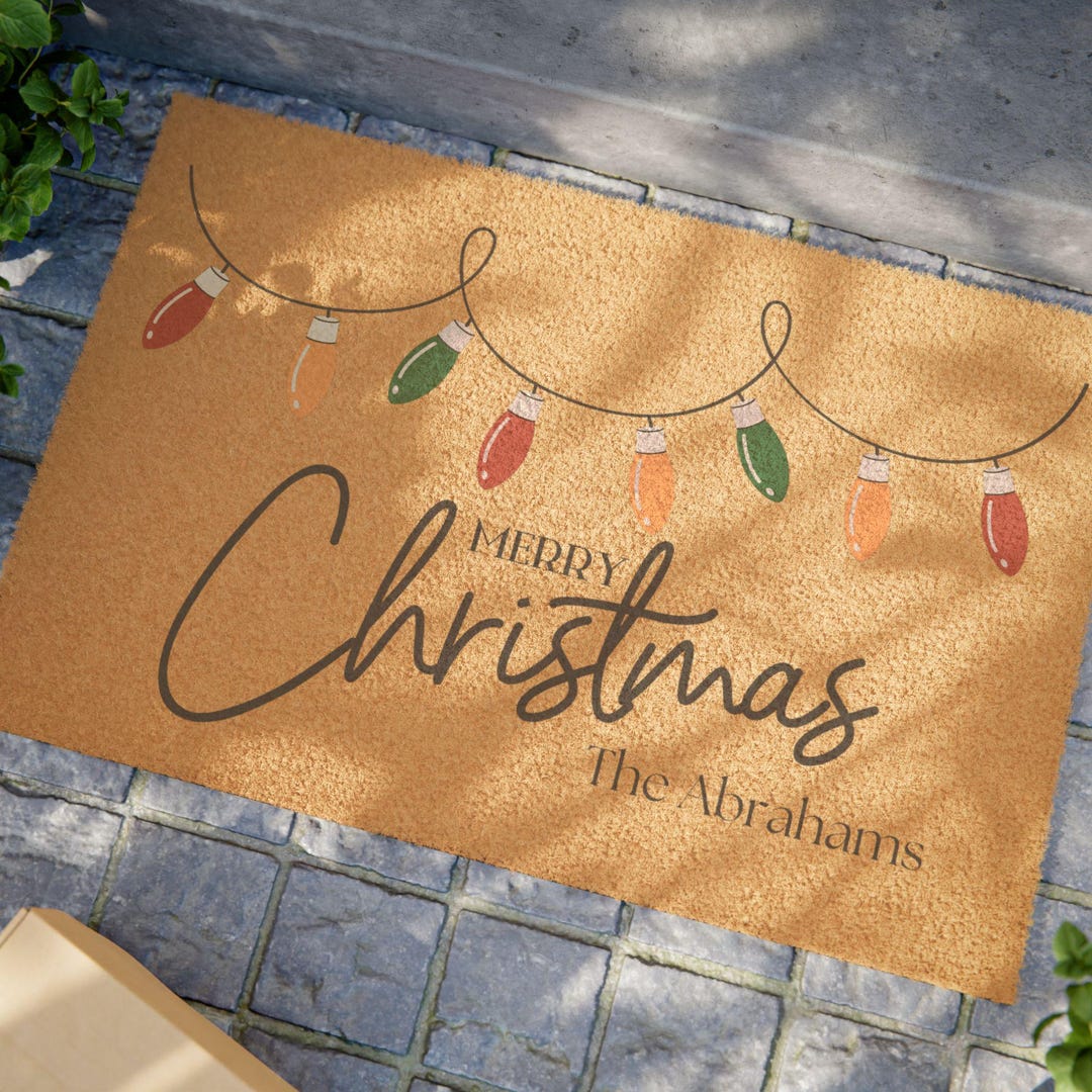 Christmas Doormat Christmas Lights Personalized Festive Welcome Mat ...