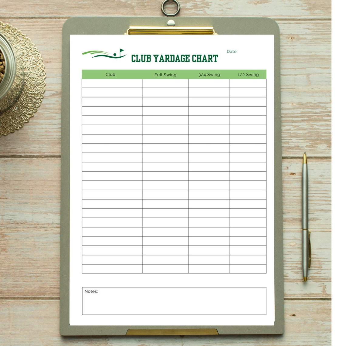 Golf Yardage Chart Golf Club Yardage Tracking Chart for Golfers New ...