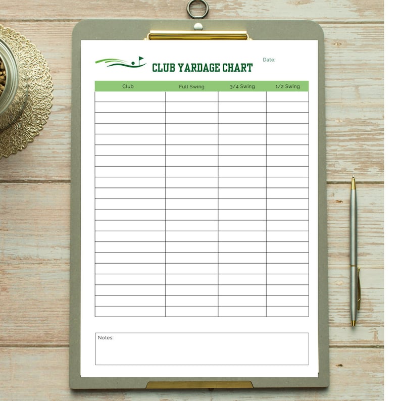 Golf Yardage Chart Golf Club Yardage Tracking Chart for Golfers New ...