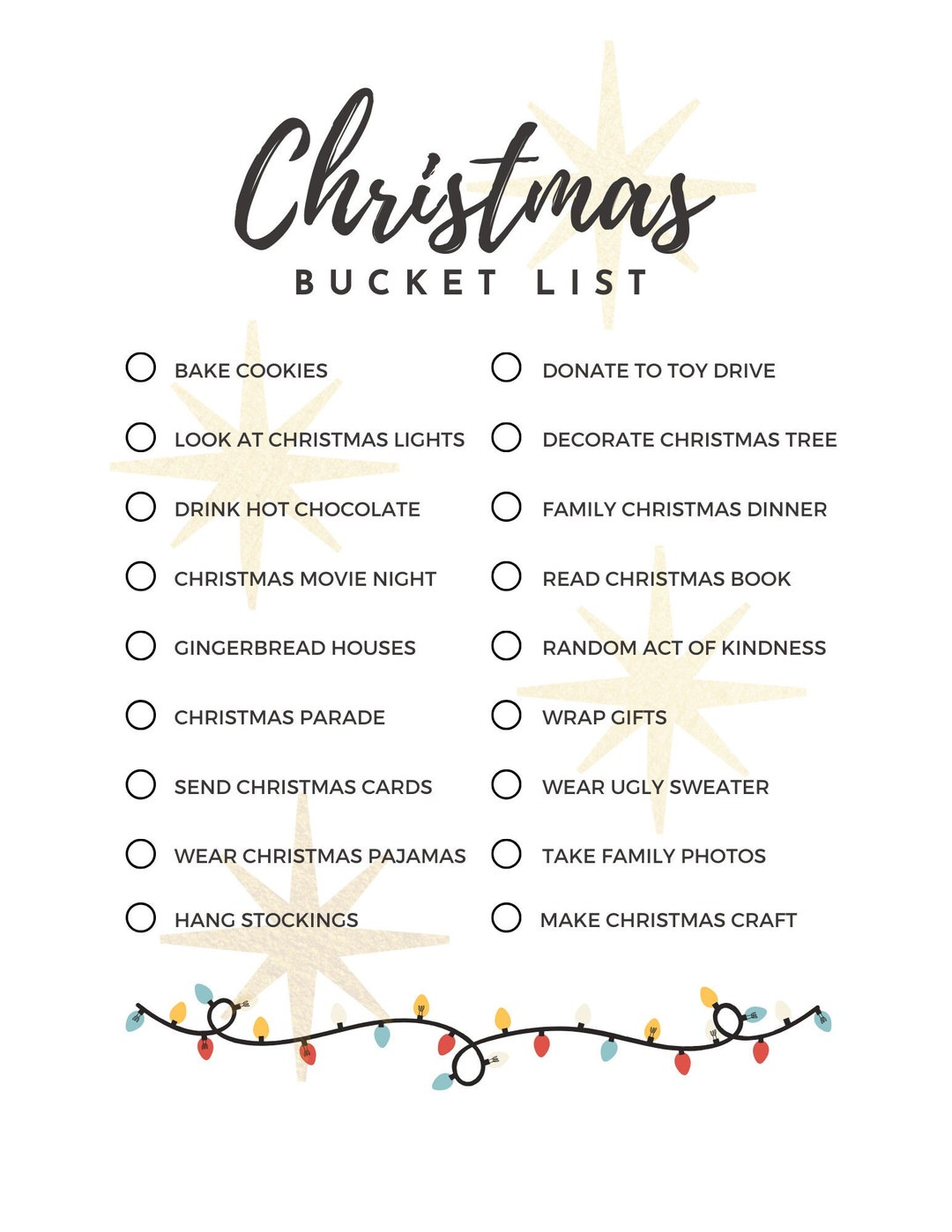 Christmas Bucket List Printable, Christmas Checklist, Holiday Bucket ...