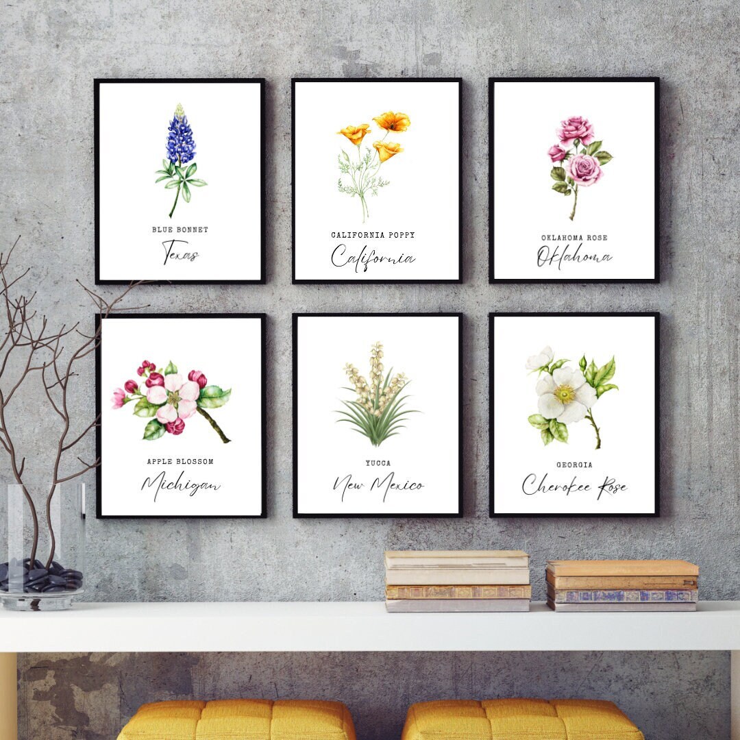 State Flower Wall Art Prints Flower Wall Decor State Flower Print State ...