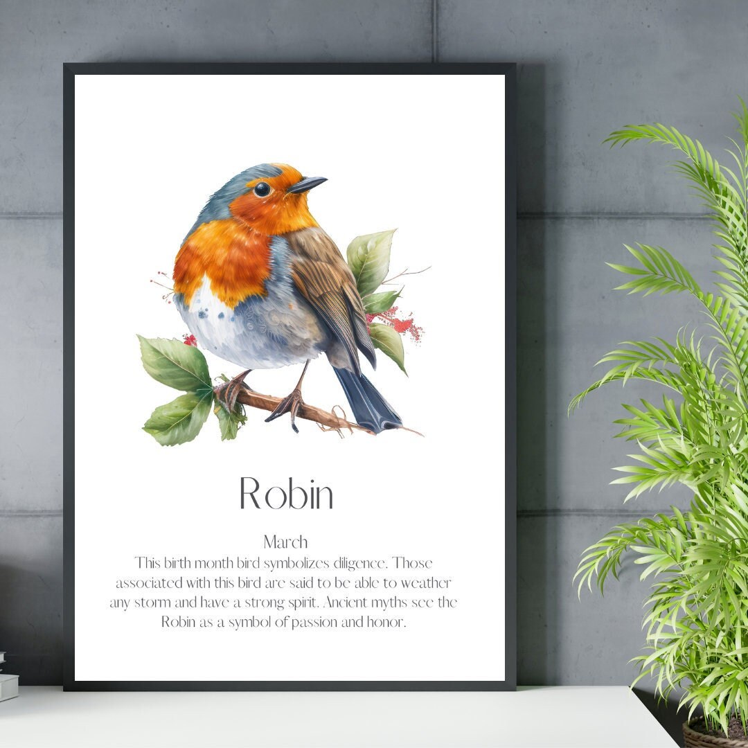 March Bird Art Print Robin Bird Month Print Birth Month Bird Art Bird ...