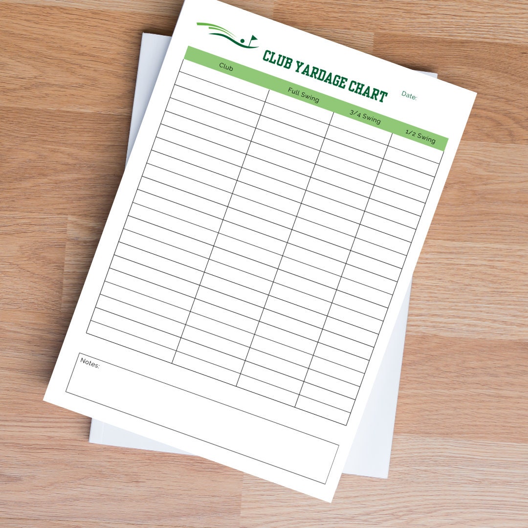 Golf Yardage Chart Golf Club Yardage Tracking Chart for Golfers New ...