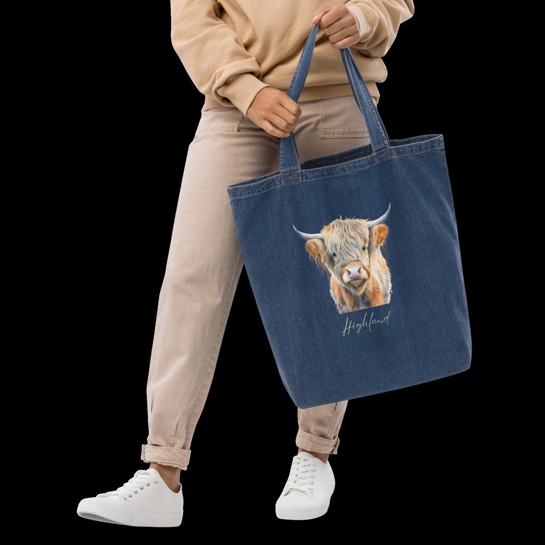Highland Cow Denim Tote Bag Highland Cow Tote Highland Cow Bag Highland ...