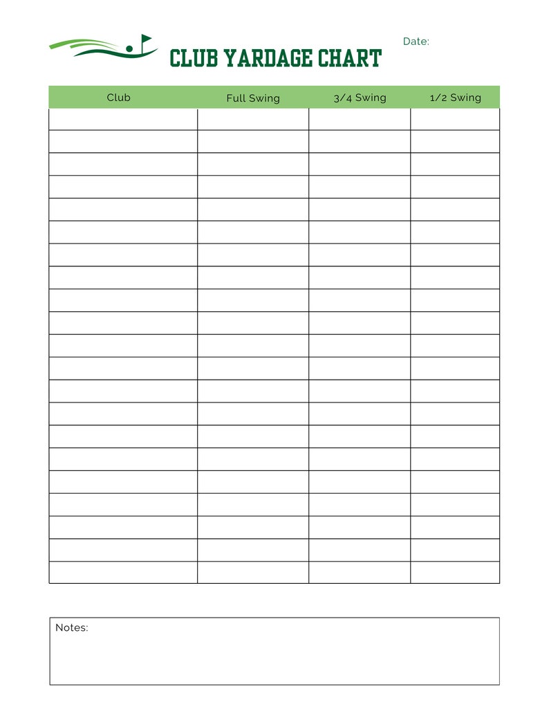 Golf Yardage Chart Golf Club Yardage Tracking Chart for Golfers New ...