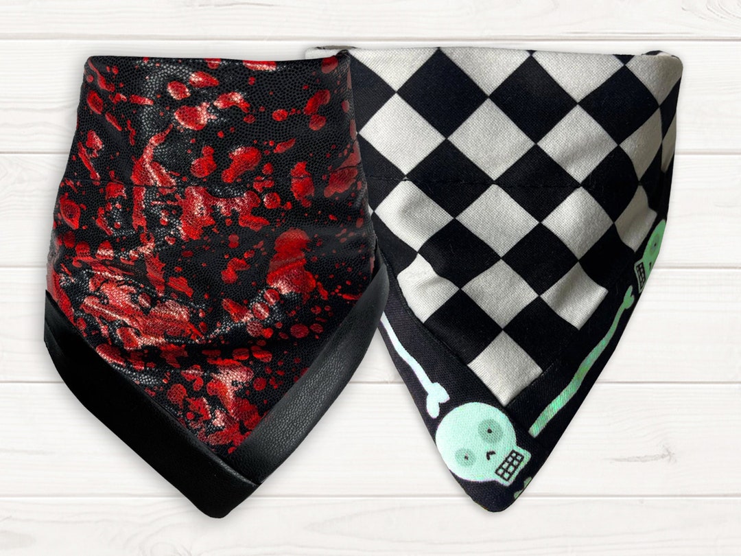 Halloween Dog Bandana Blood Splatter and Skeleton Checker/ Glows in the ...