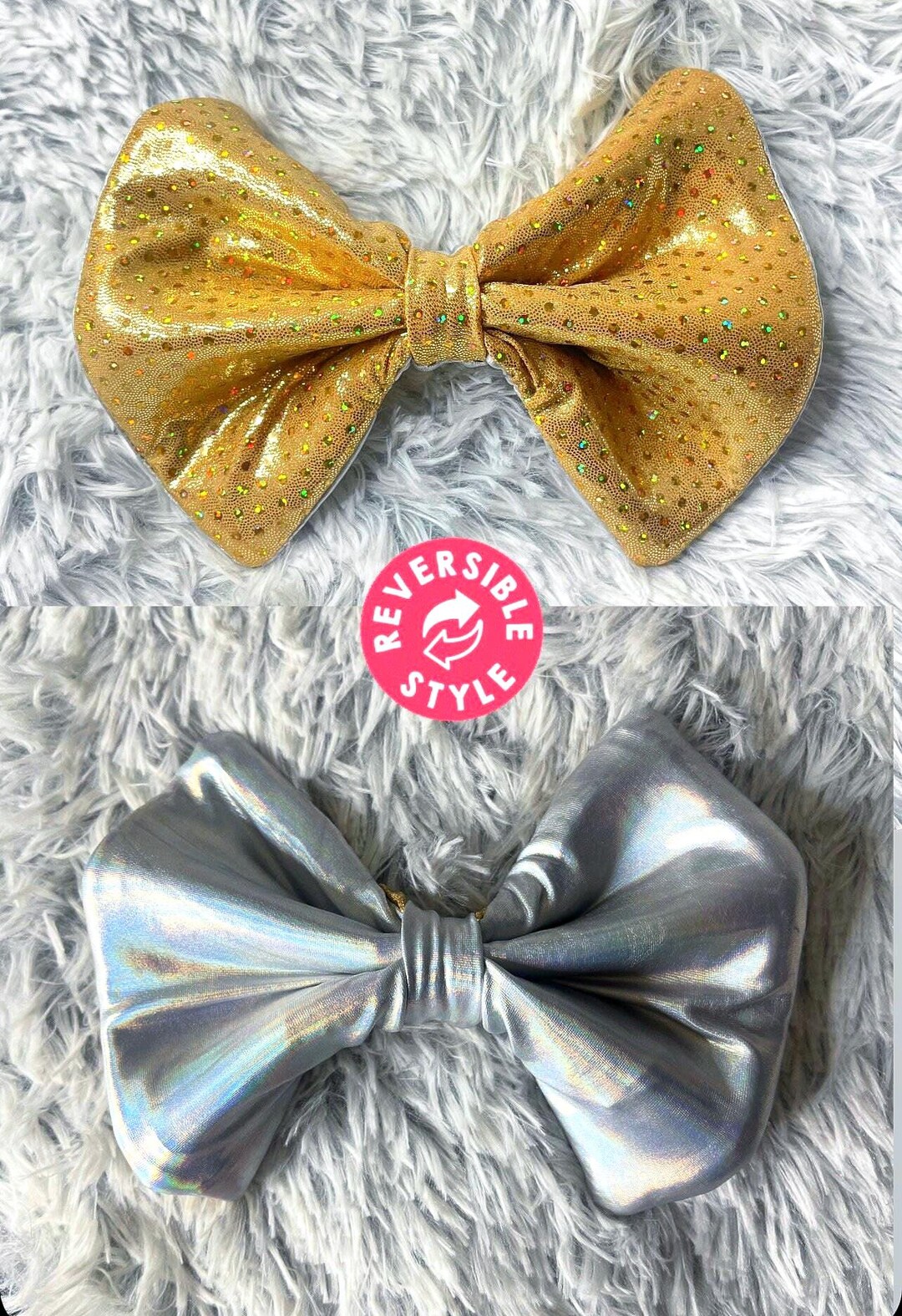 Reversible Gold & Silver Dog Bow Tie: Handmade Pet Collar Accessory - Etsy