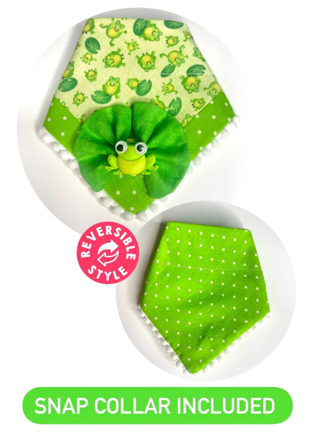 Frog on Lily Pad Bow Dog Bandana, Dog Bandana, Green Frogs, Reversible ...