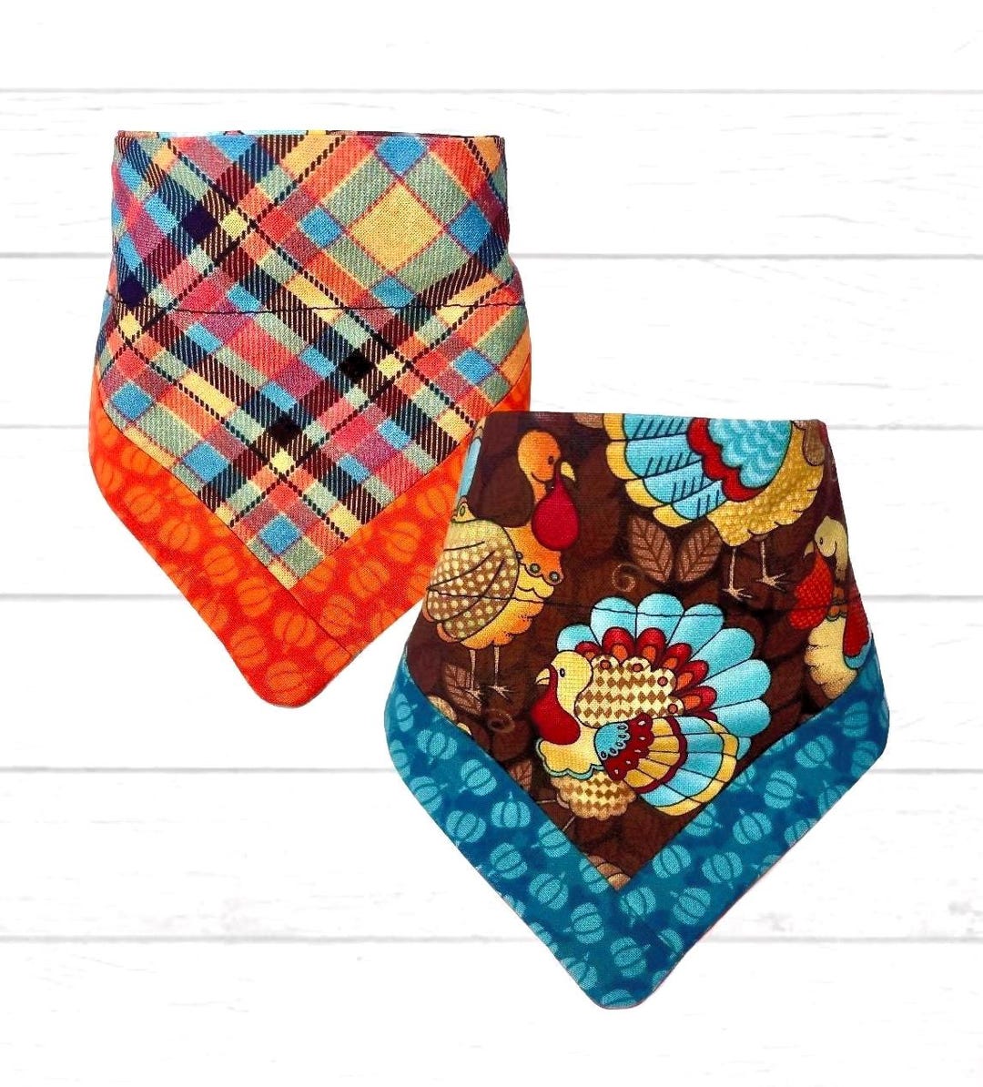 Turkey Dog Banda, Thanksgiving Dog Bandana, Plaid and Pumpkin Fall Dog ...