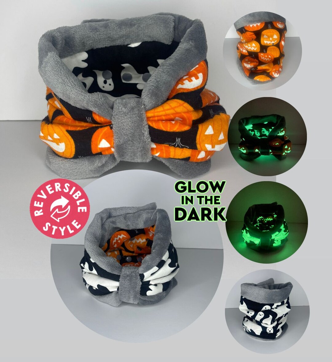 Halloween Ghost/ Pumpkin Glow in the Dark Scarf for Pets With Fuzzy ...