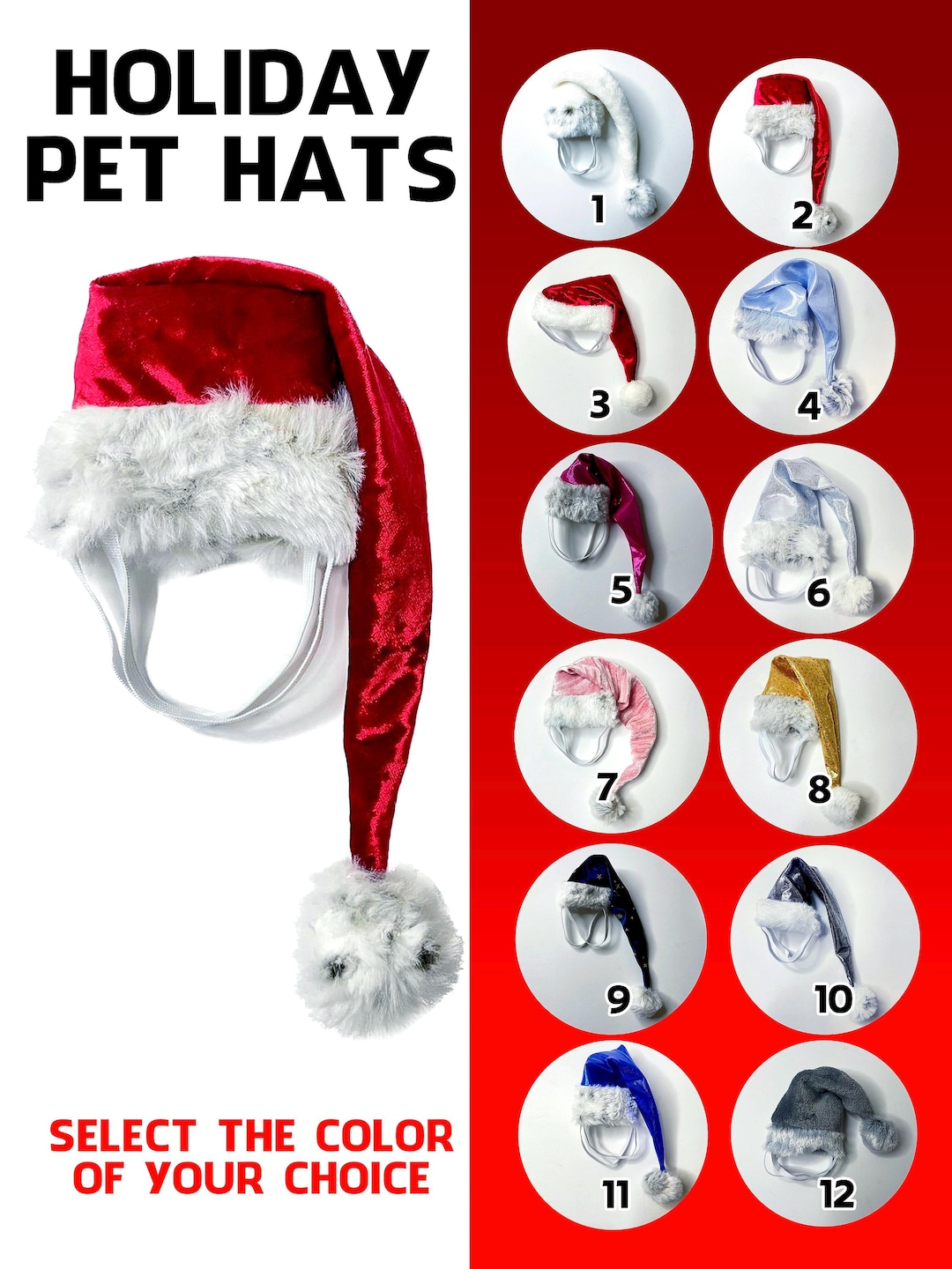 Santa Hat for Dogs and Cats . Christmas, New Year and Holidays Pet ...