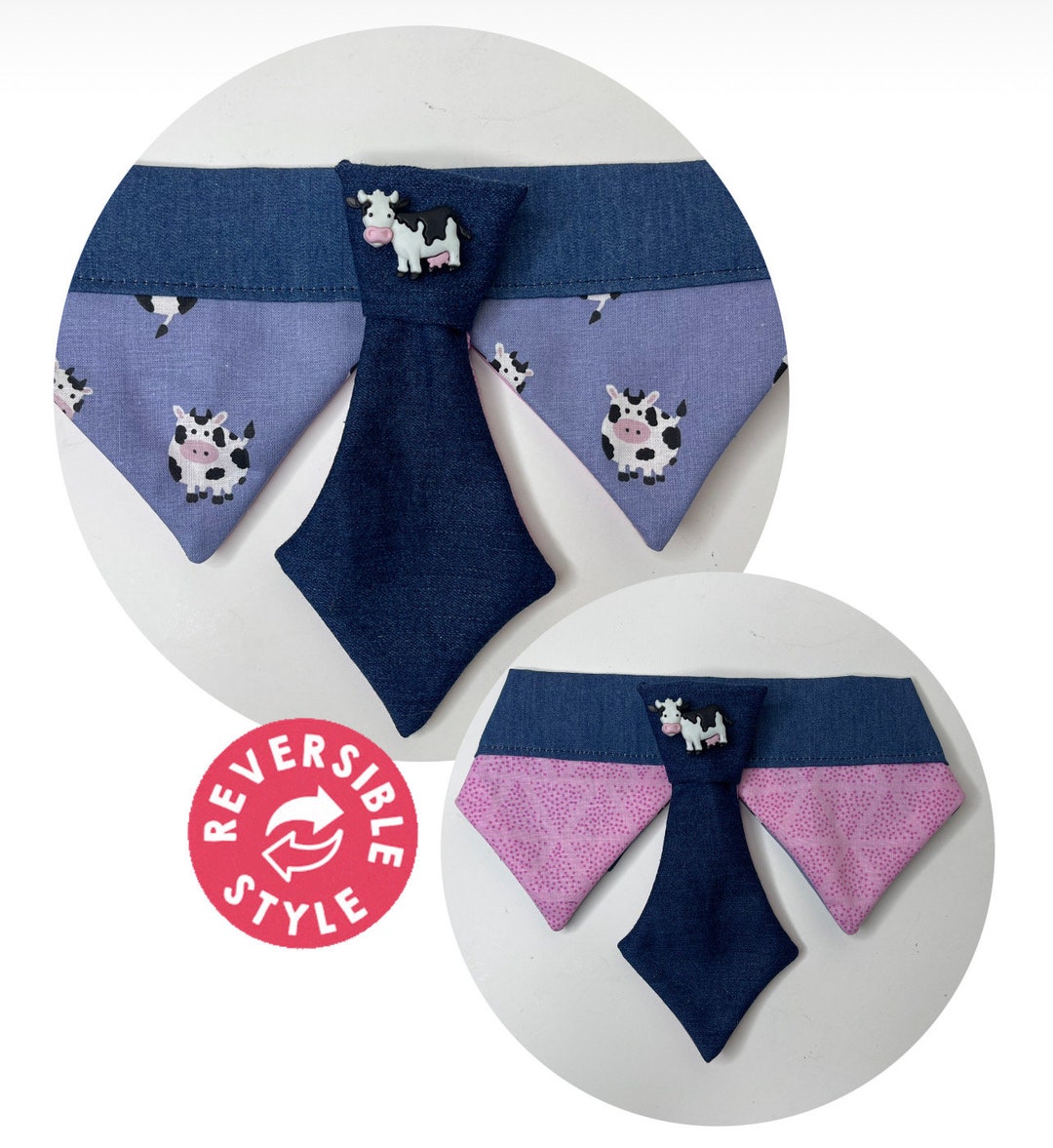 Customized Cow Farm and Pink Kipper Tie Reversible for Cat Dog Pet ...