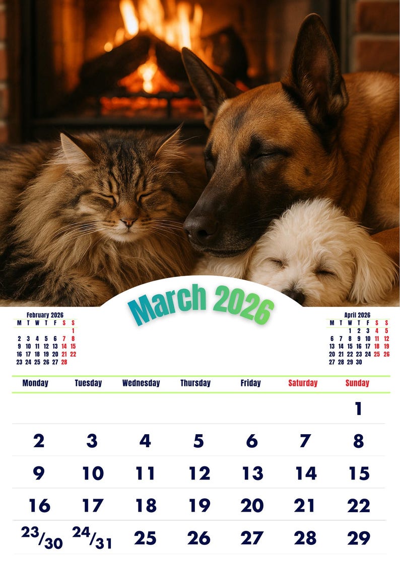 2026 Pet Calendar A3 Printable – Digital Cat & Dog Wall Calendar - Etsy
