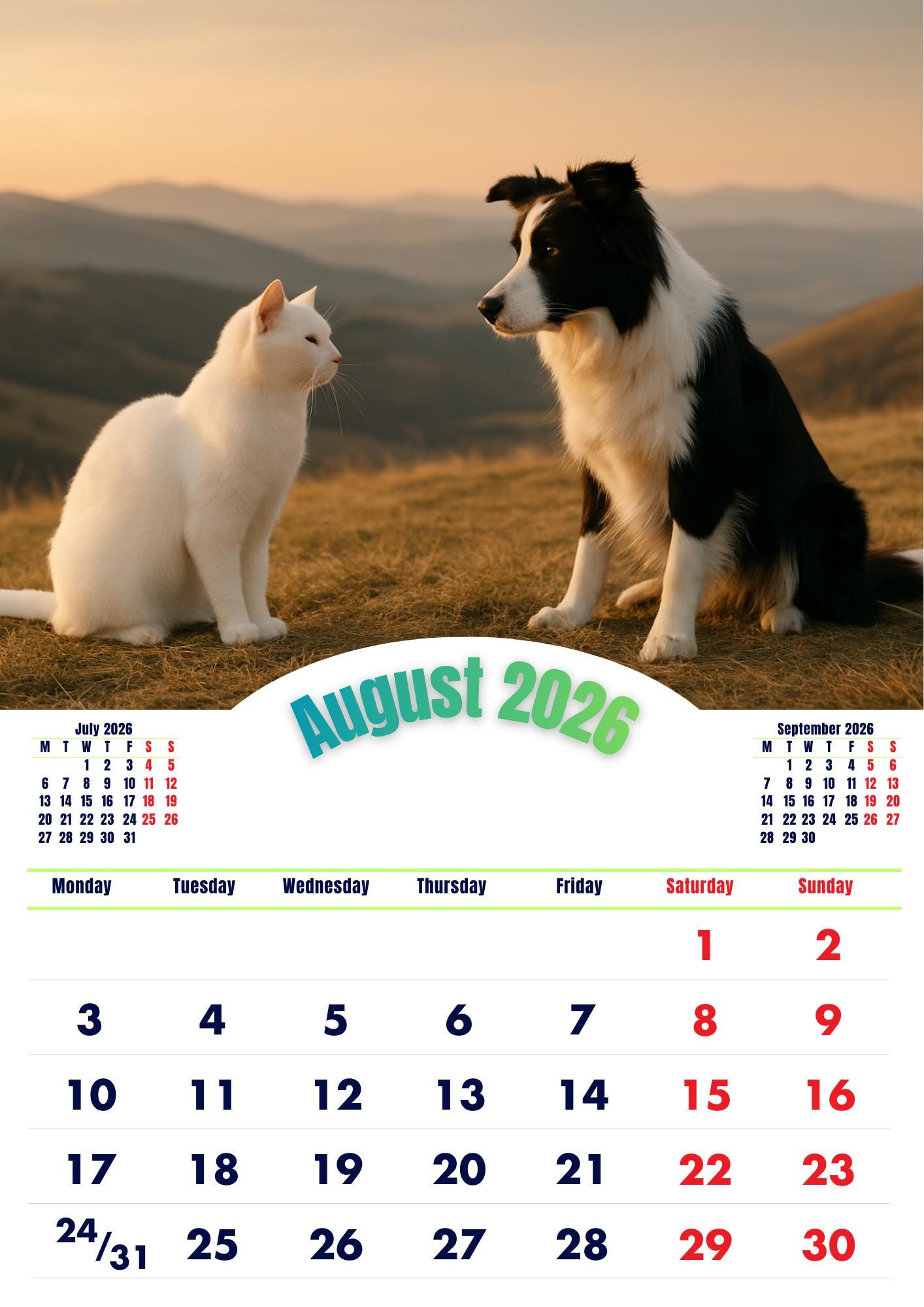 2026 Pet Calendar A3 Printable – Digital Cat & Dog Wall Calendar - Etsy