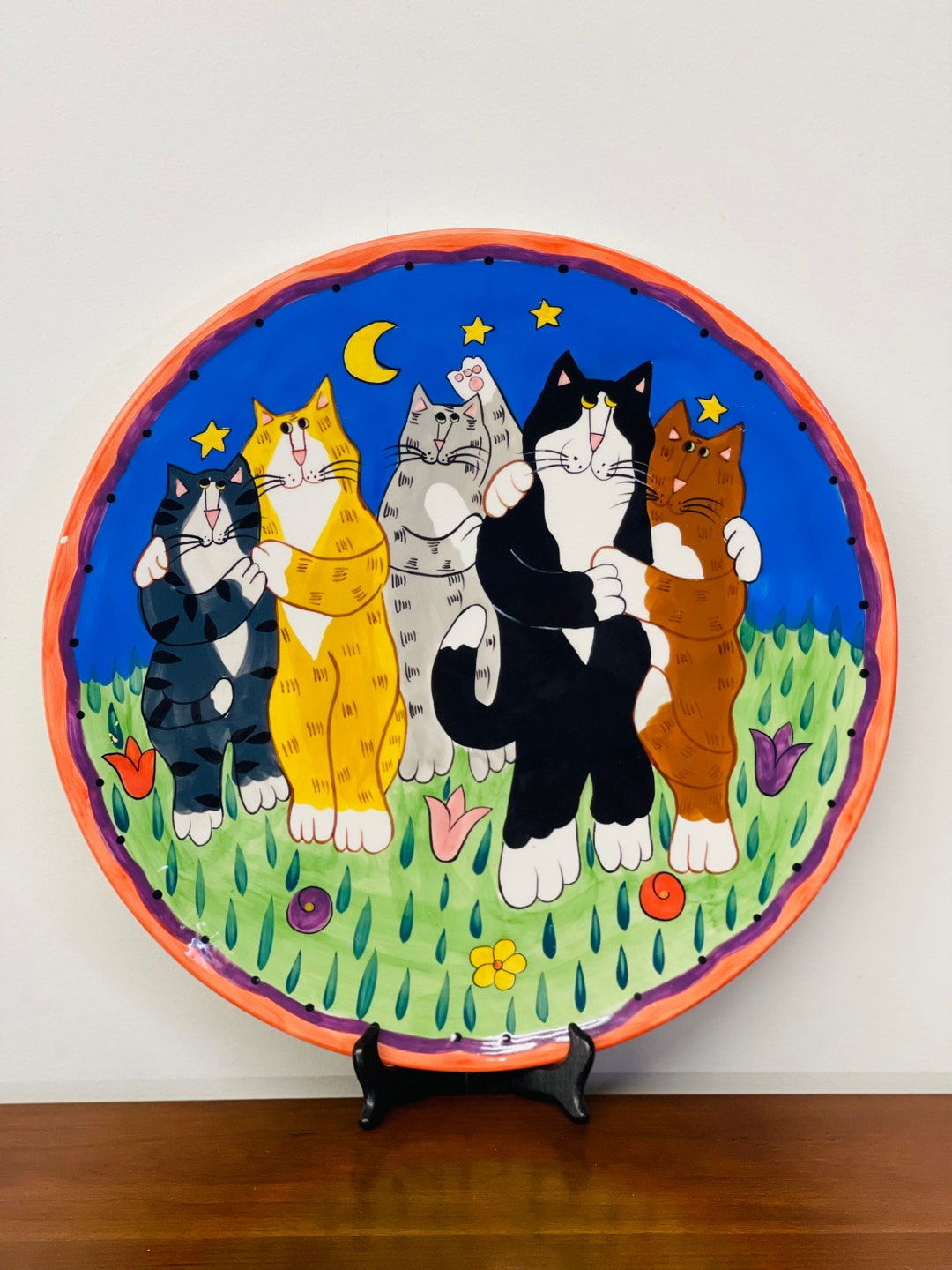 2001 Catzilla Hand Painted Ceramic Platter - Etsy