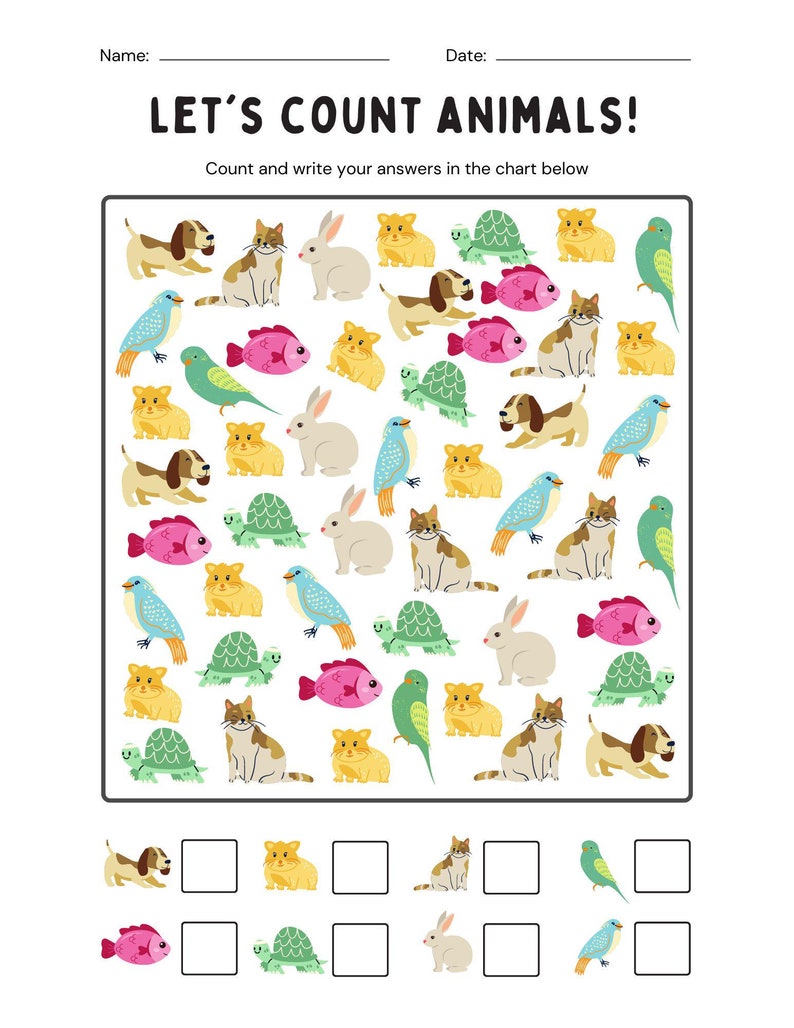 Let's Count Animals Worksheet - Etsy