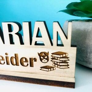 Librarian Name Sign for Desk Stationary for Book Lovers Library Teacher ...