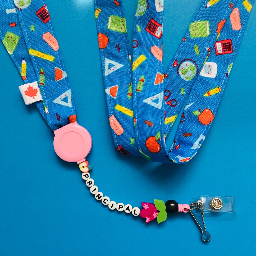 Principal Lanyard With Retractable Badge: School Icon Print - Etsy