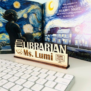 Librarian Name Sign for Desk Stationary for Book Lovers Library Teacher ...