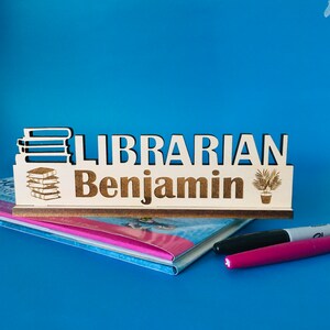 Librarian Name Sign for Desk Stationary for Book Lovers Library Teacher ...