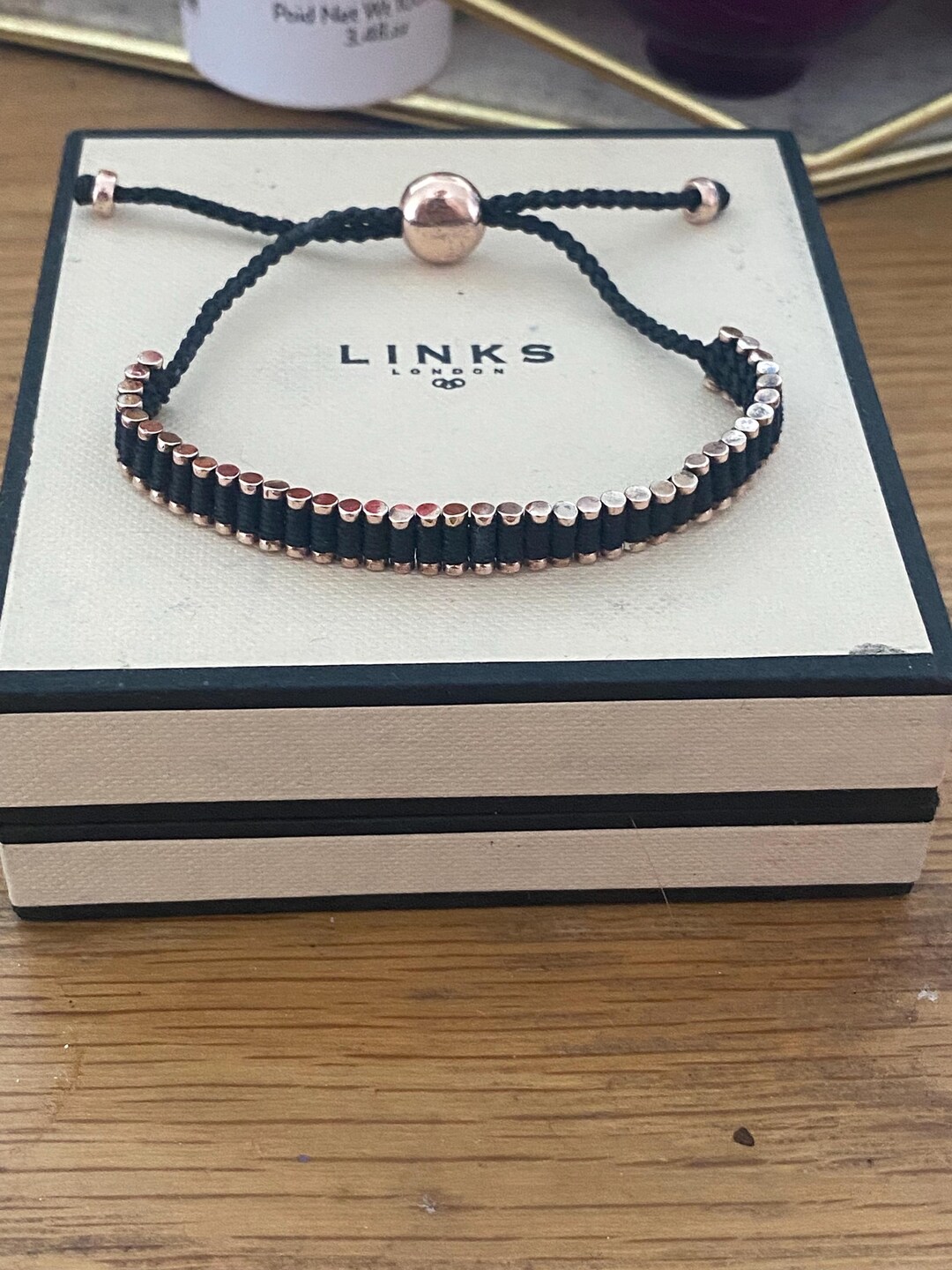 Stunning Links of London Mini Friendship Bracelet in Black and 18k Rose ...