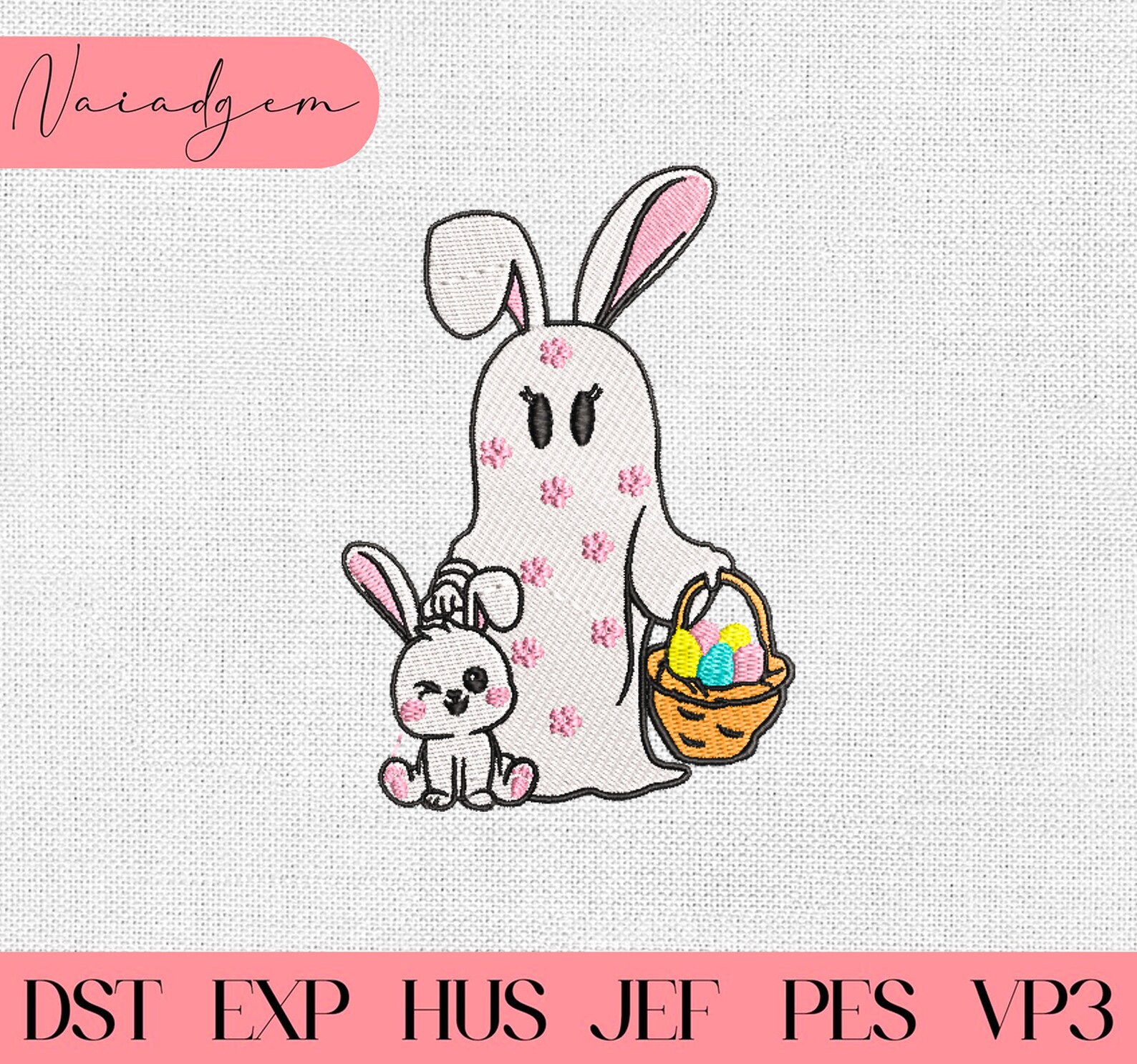 Bunny Ghost Embroidery, Easter Ghost EMB, Spooky Easter PES, Easter Egg ...