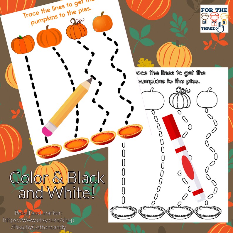 Pie Line Tracing Practice Printable Worksheets PDF in Color - Etsy