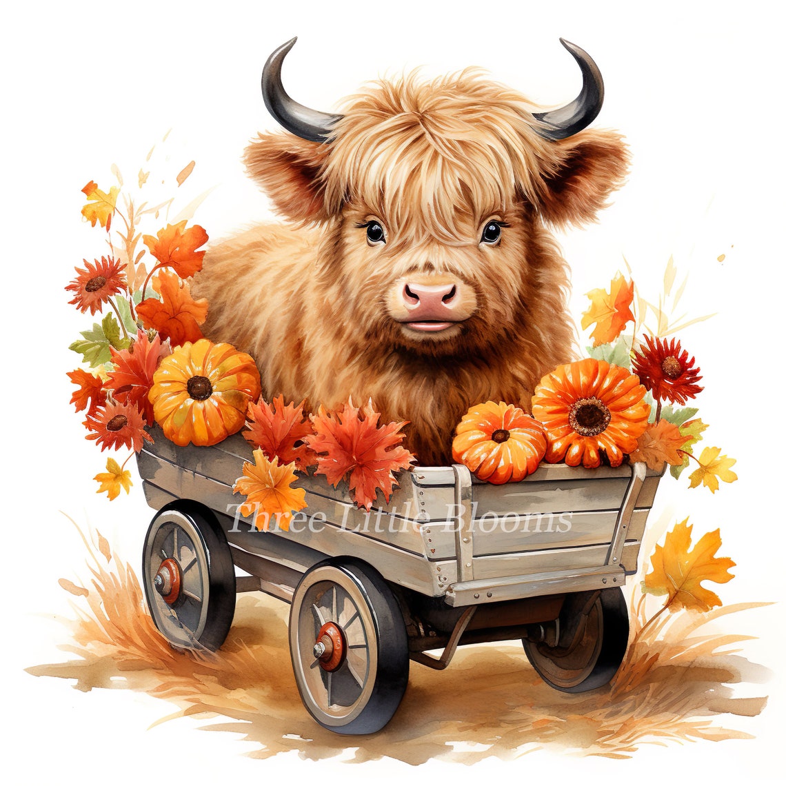 Fall Highland Cow in Cart PNG Sublimation Design, Instant Digital ...