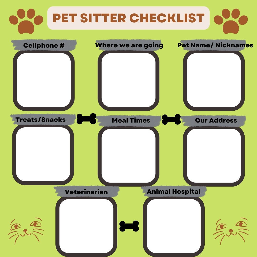 Pet Sitter Checklist, Dog Sitter Instructions, Pet Care Notes, Pet Info ...