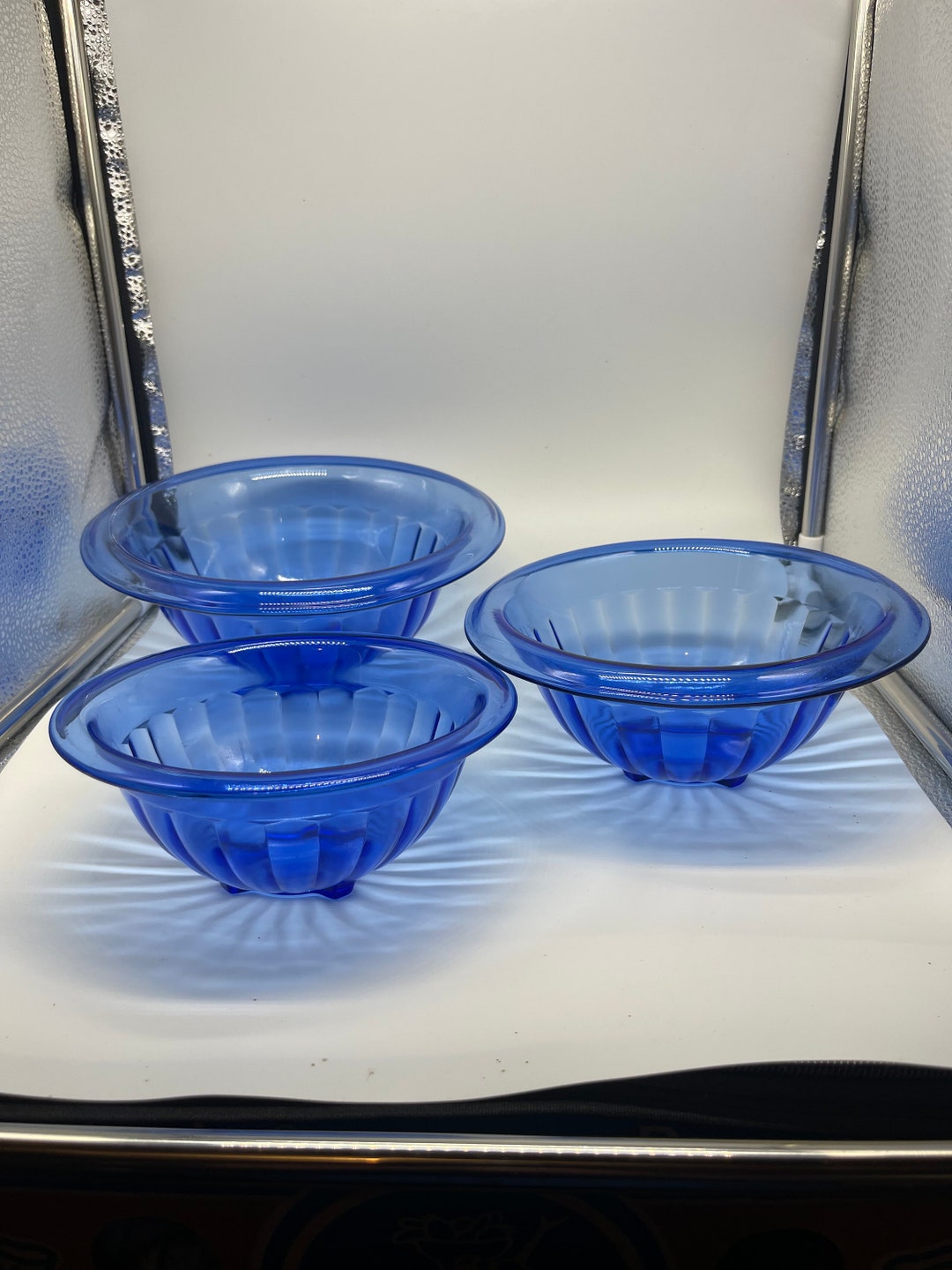 Blue Pillar Optic Nesting Mixing Bowls Set of 3 - Etsy
