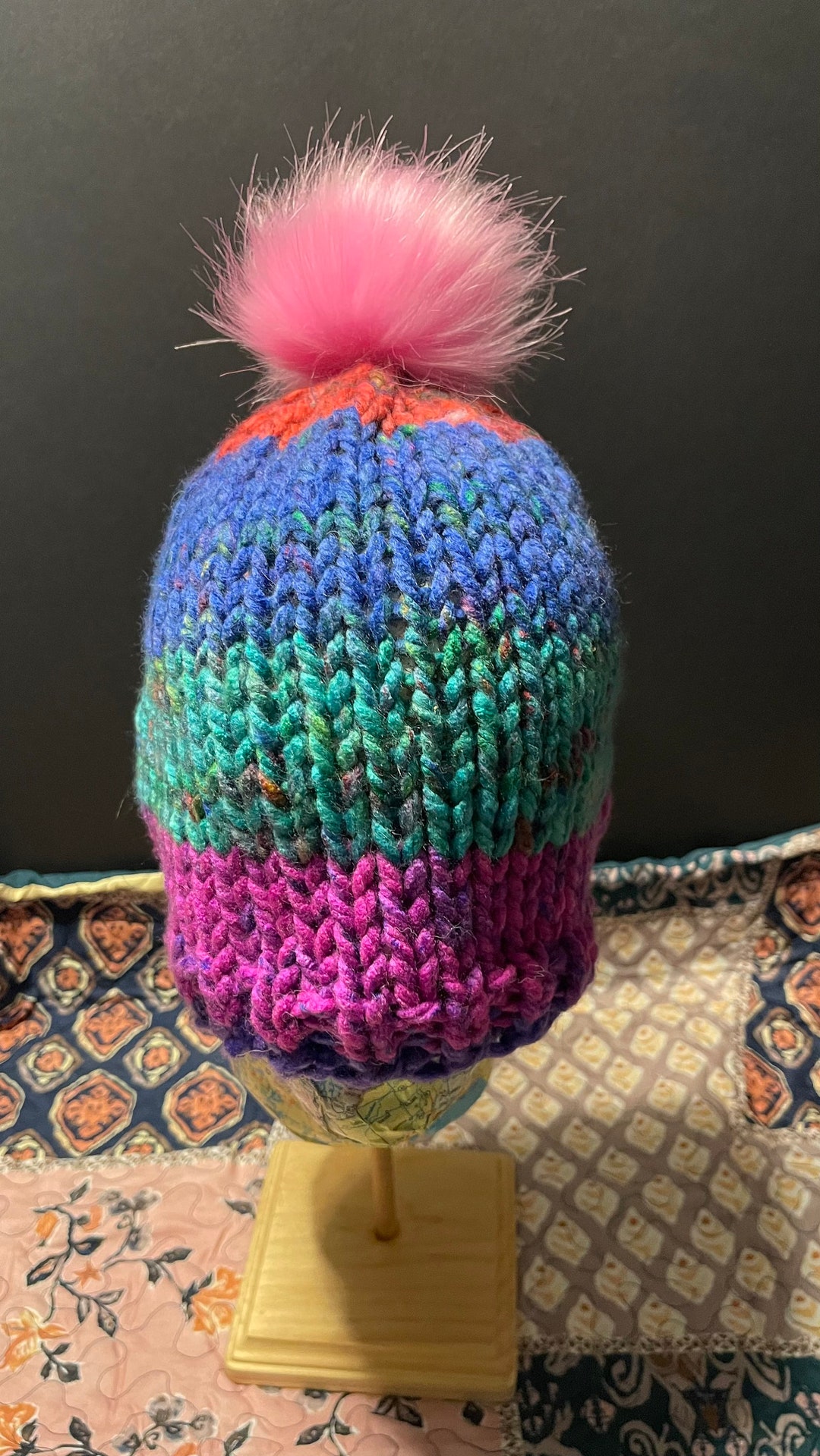 Multi Color Hat hot Pink Pom - Etsy