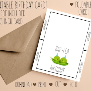 Hap-pea Birthday Card| Happy Birthday Card| Printable Birthday Card ...