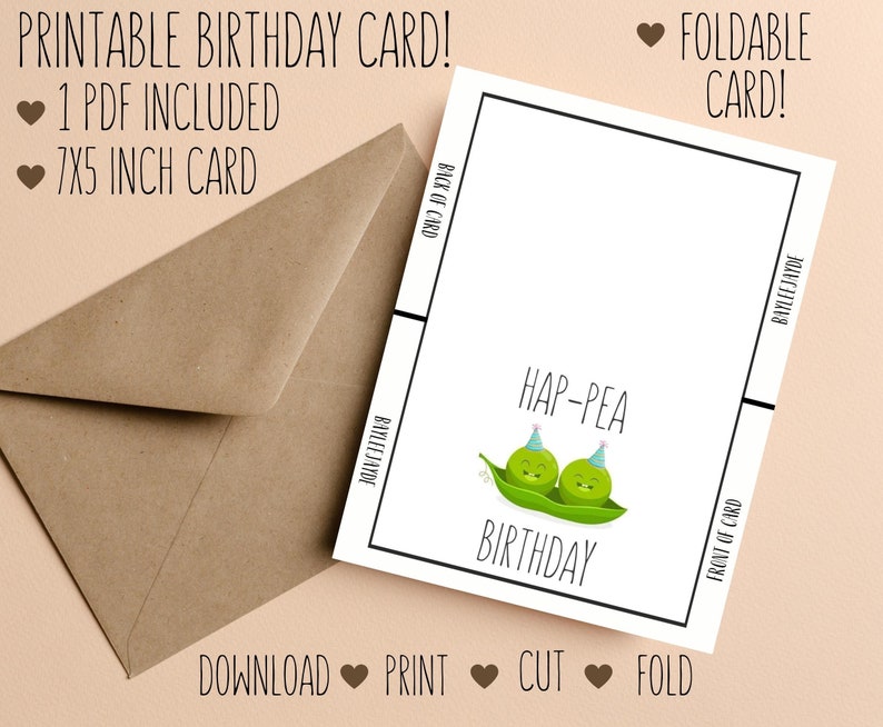 Hap-pea Birthday Card| Happy Birthday Card| Printable Birthday Card ...