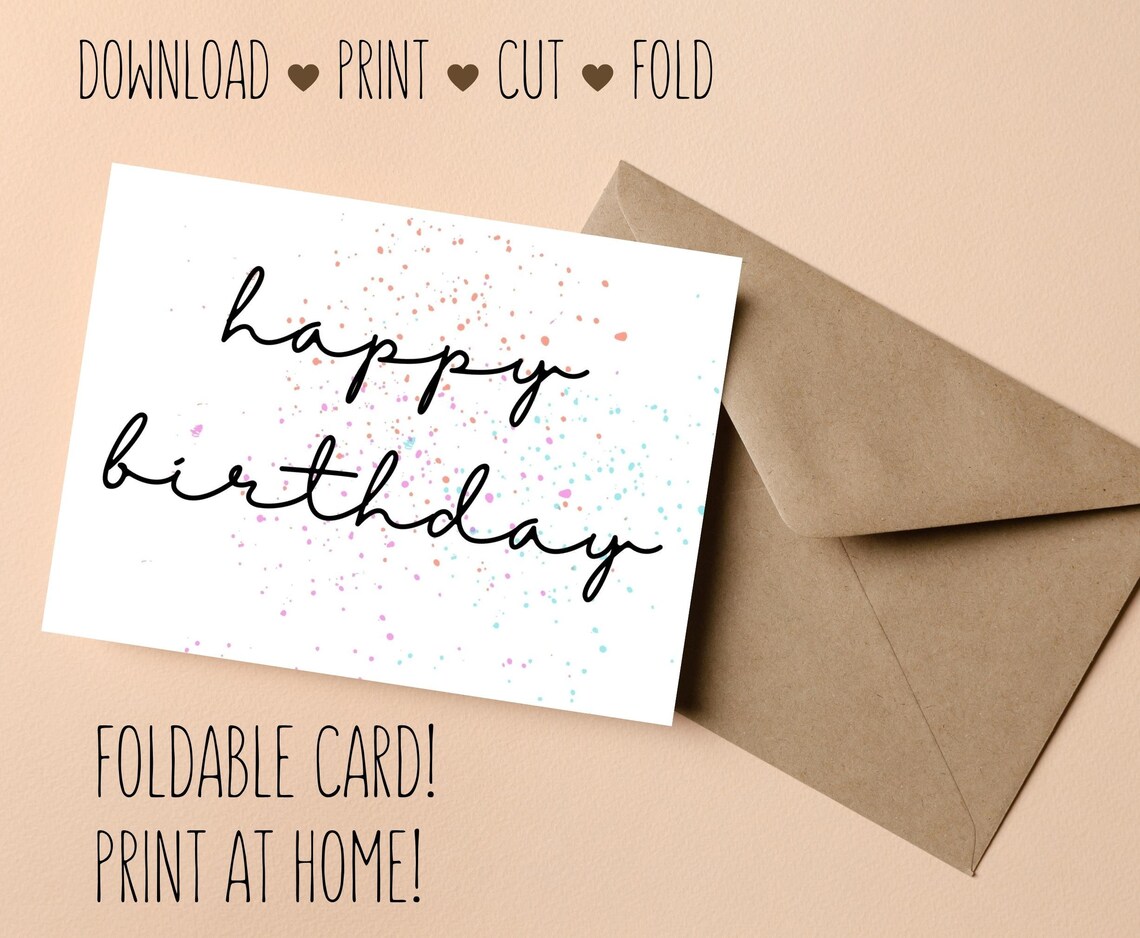 Happy Birthday Card| Paint Splatter Birthday Card| Printable Birthday ...