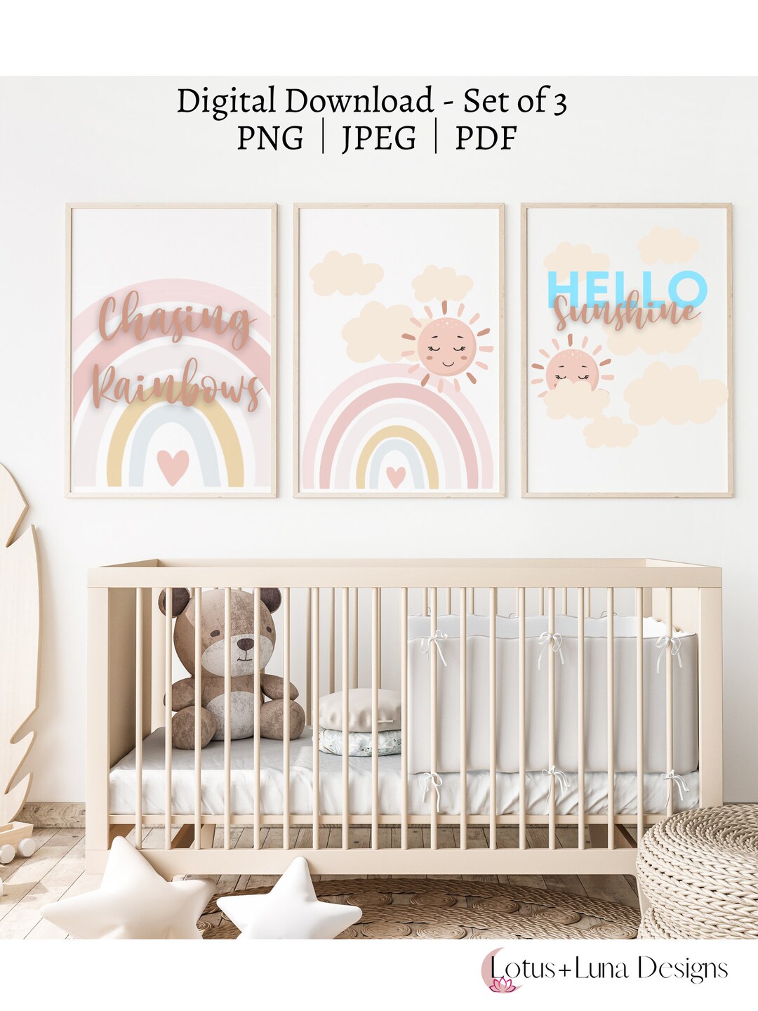 Digital Download, Printable Art, Nursery Art, Boho Rainbow, Nursery ...