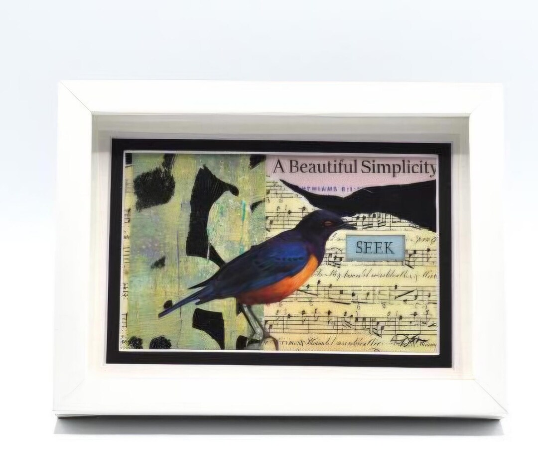 Bird Collage Art in Frame, Handmade, Acrylics, Mixed Media, Corinthians ...