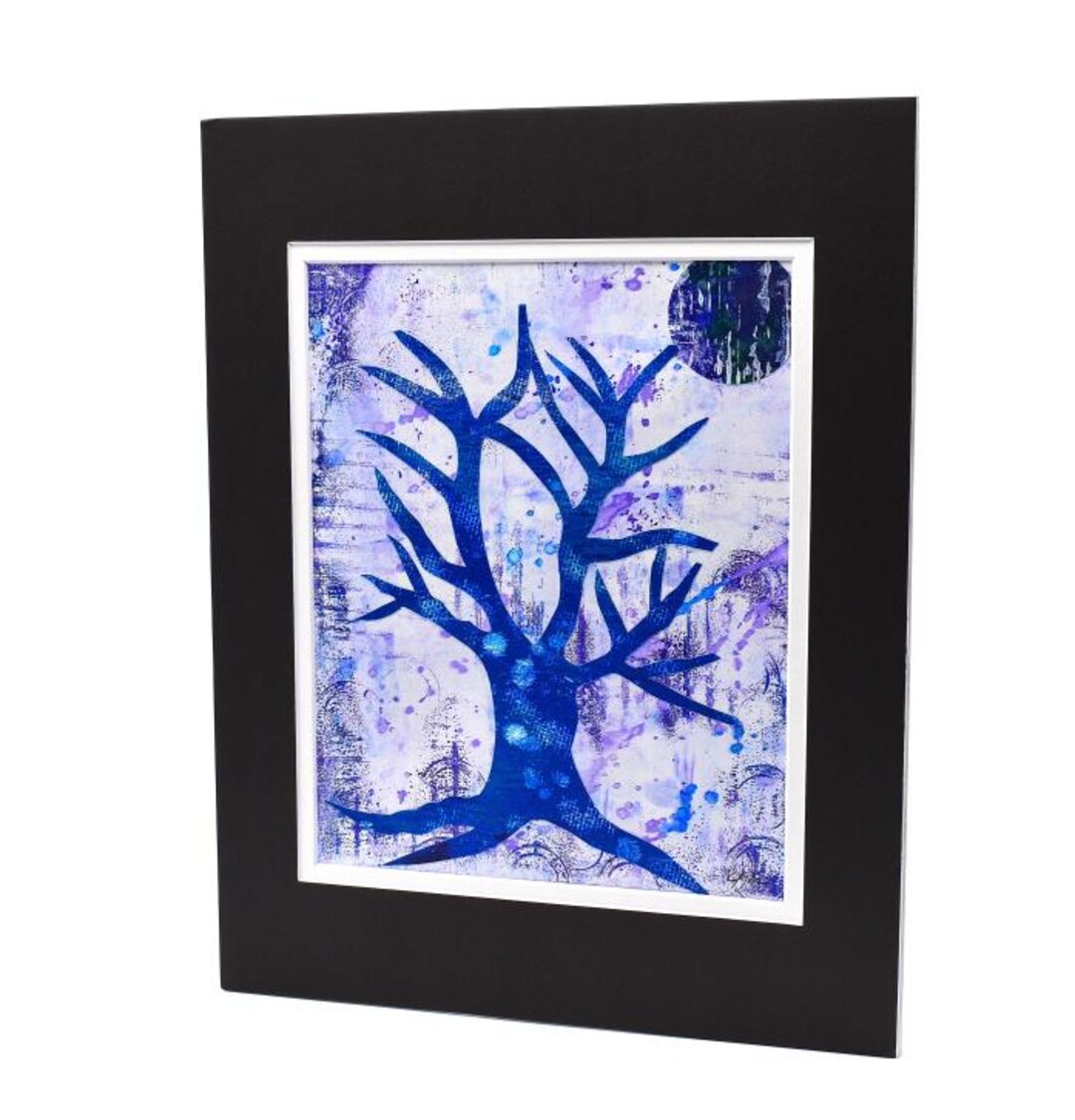 Abstract Blue Tree Art, Mixed Media Paper Collage, Original, 11 X 14 in ...