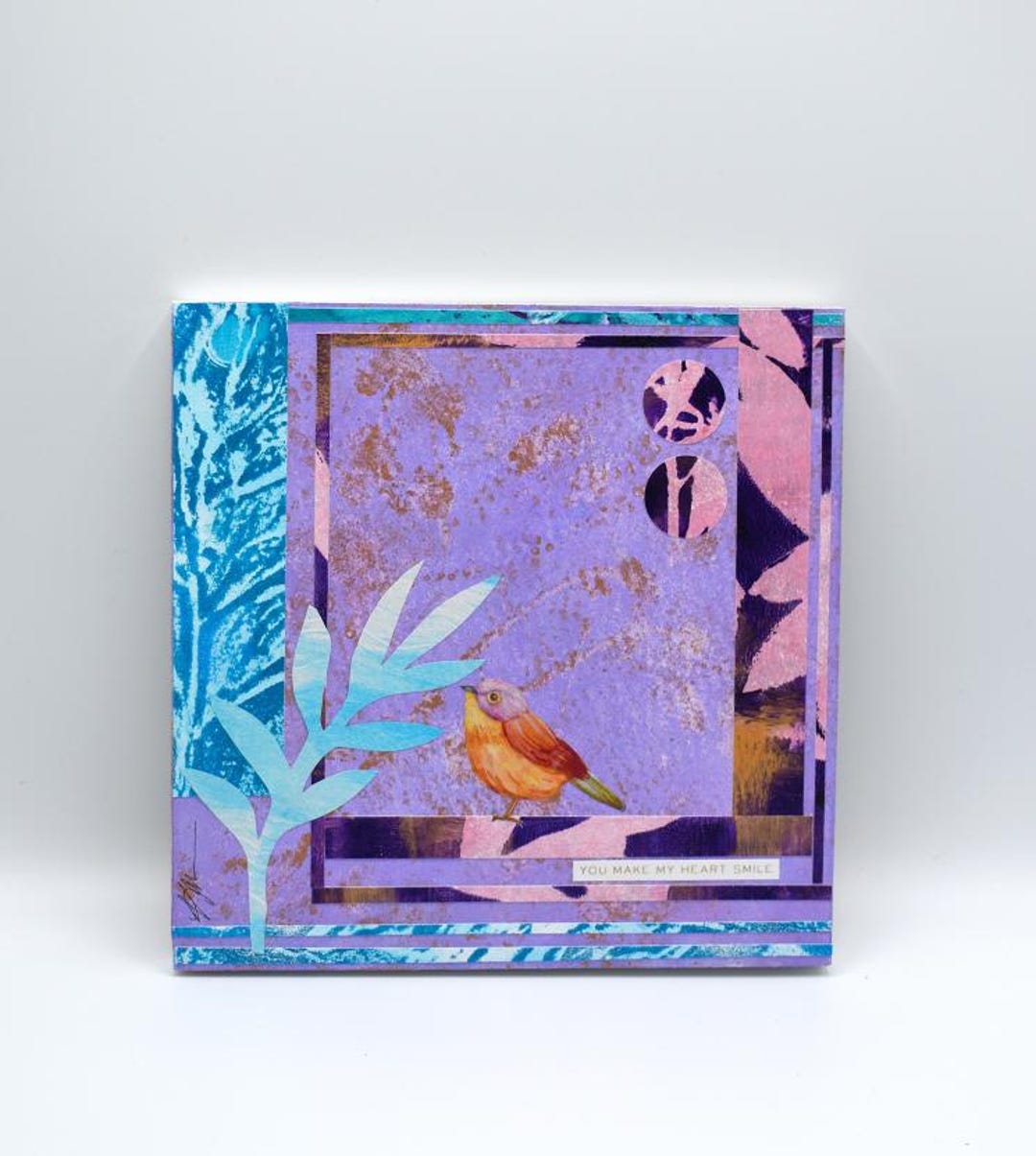 Little Bird Garden Art, Collage, Handmade, Acrylics, 8 X 8 Cradled Wood ...