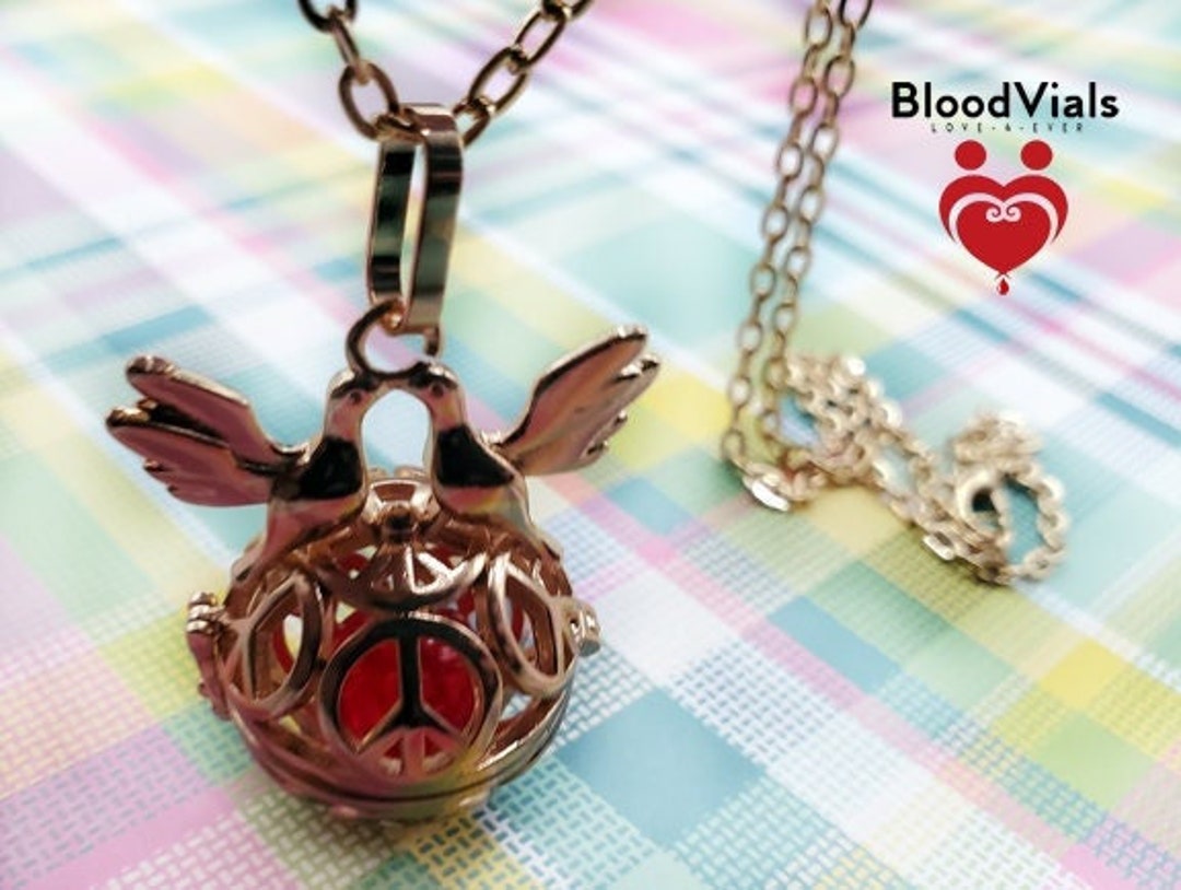 1 Peace Doves Locket Bloodvial Necklace Kit With 27" Goldtone Link ...