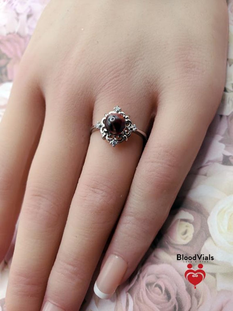 Sterling Diamond Sparkle Bloodvial Ring With White Zircons Adjustable 6 ...